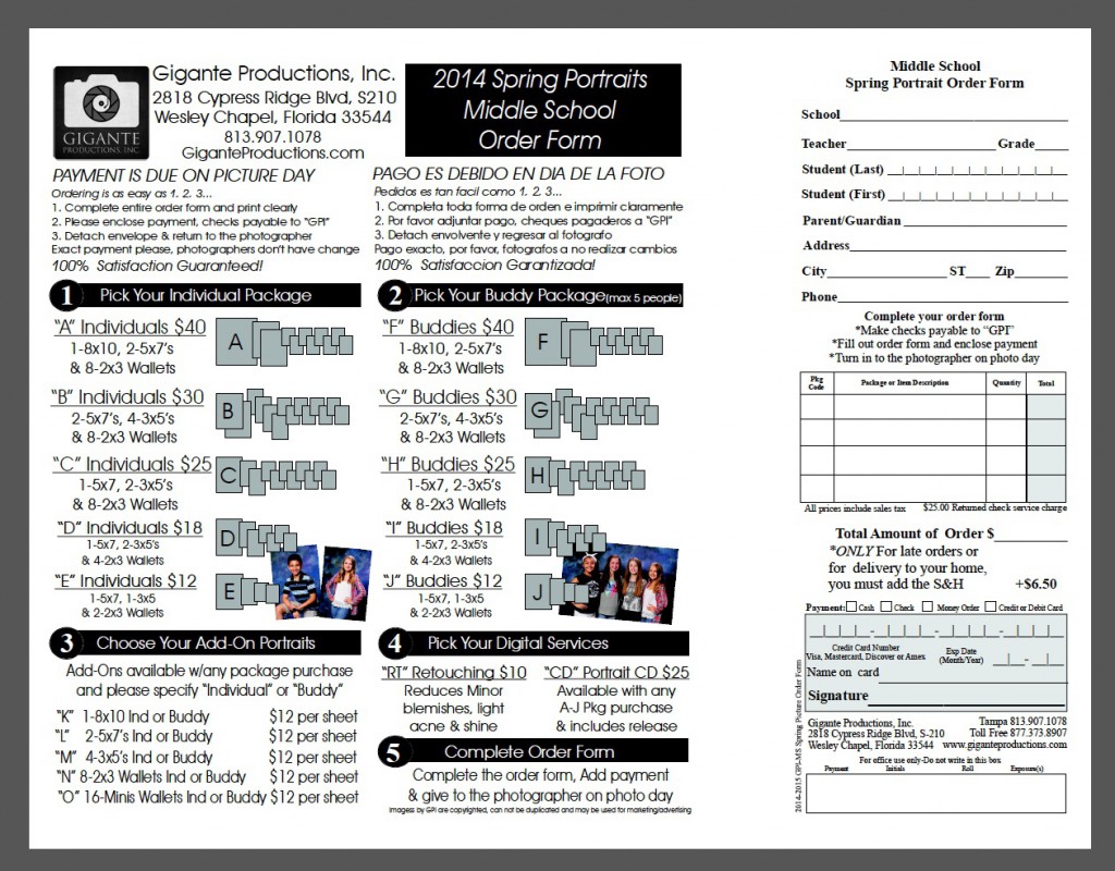 Spring Portrait Order form | Charles S. Rushe Middle School