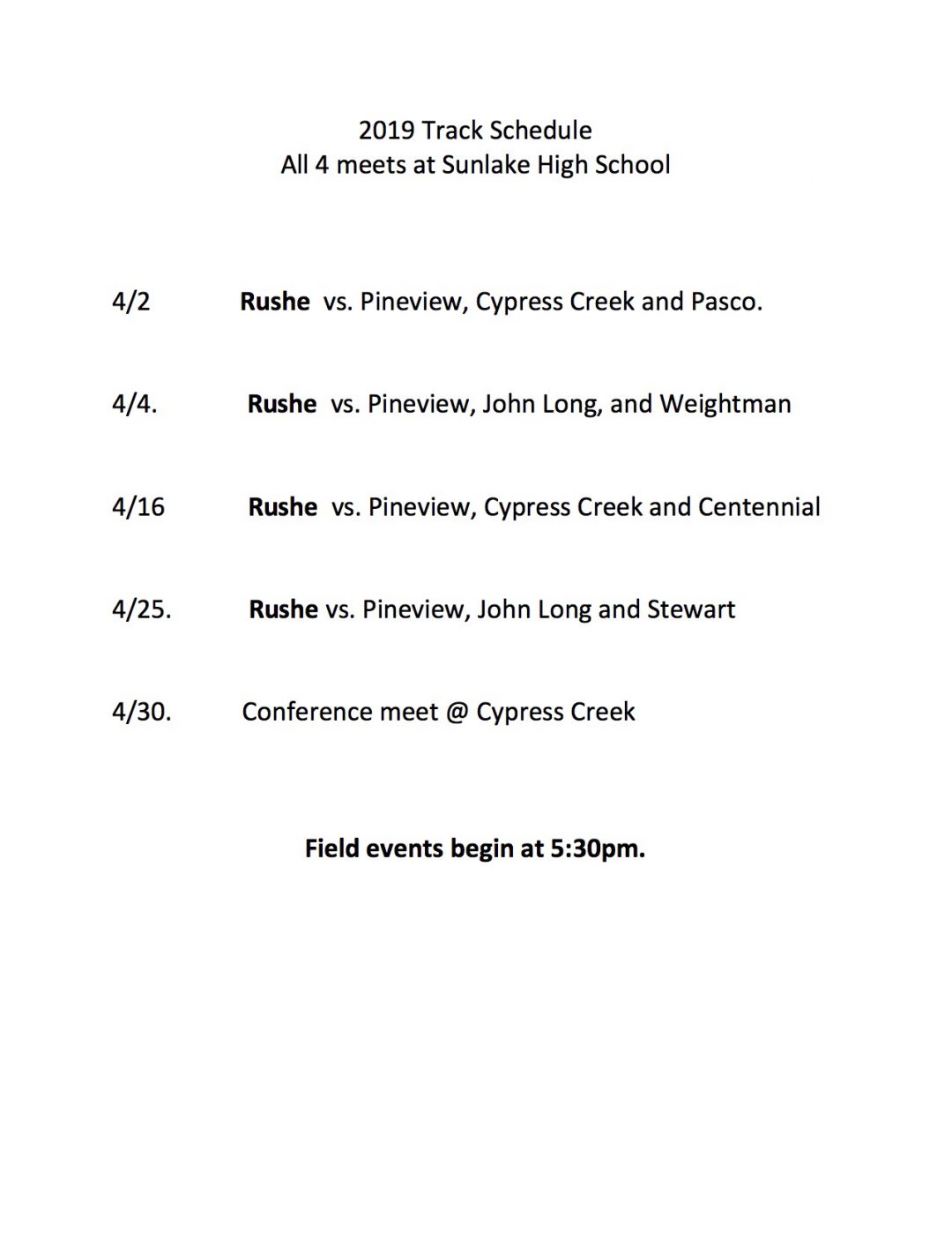 2019 Track Schedule | Charles S. Rushe Middle School